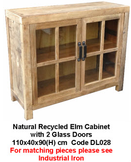Natural Recycled Elm Cabinet with 2 Glass Doors - Megaria